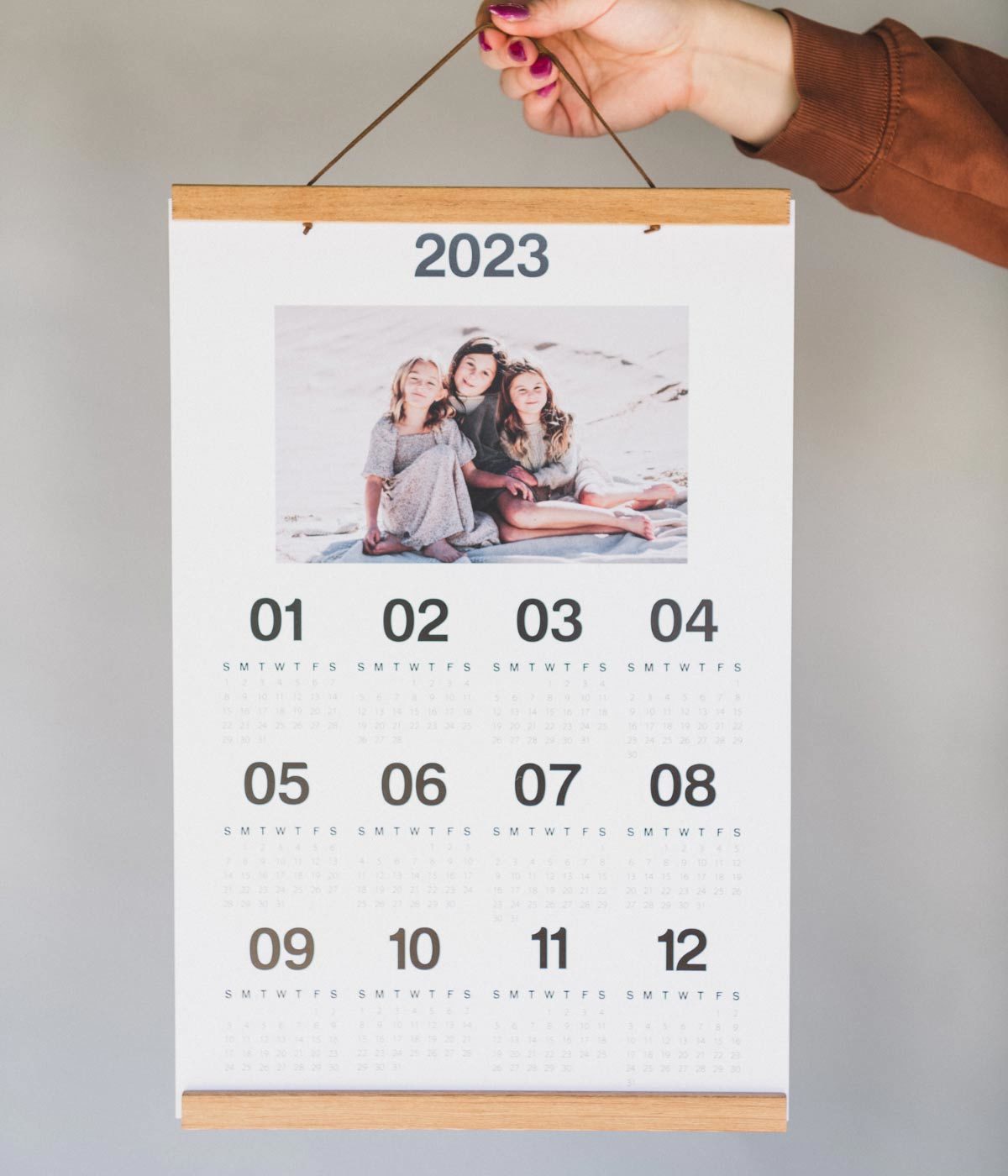 12x18 Retro Calendar with Teak Wood Hanger • Teak Wood Hanger
